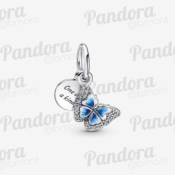 Pandora | Jewelry | Pandora Blue Butterfly Quote Double Dangle Charm ...